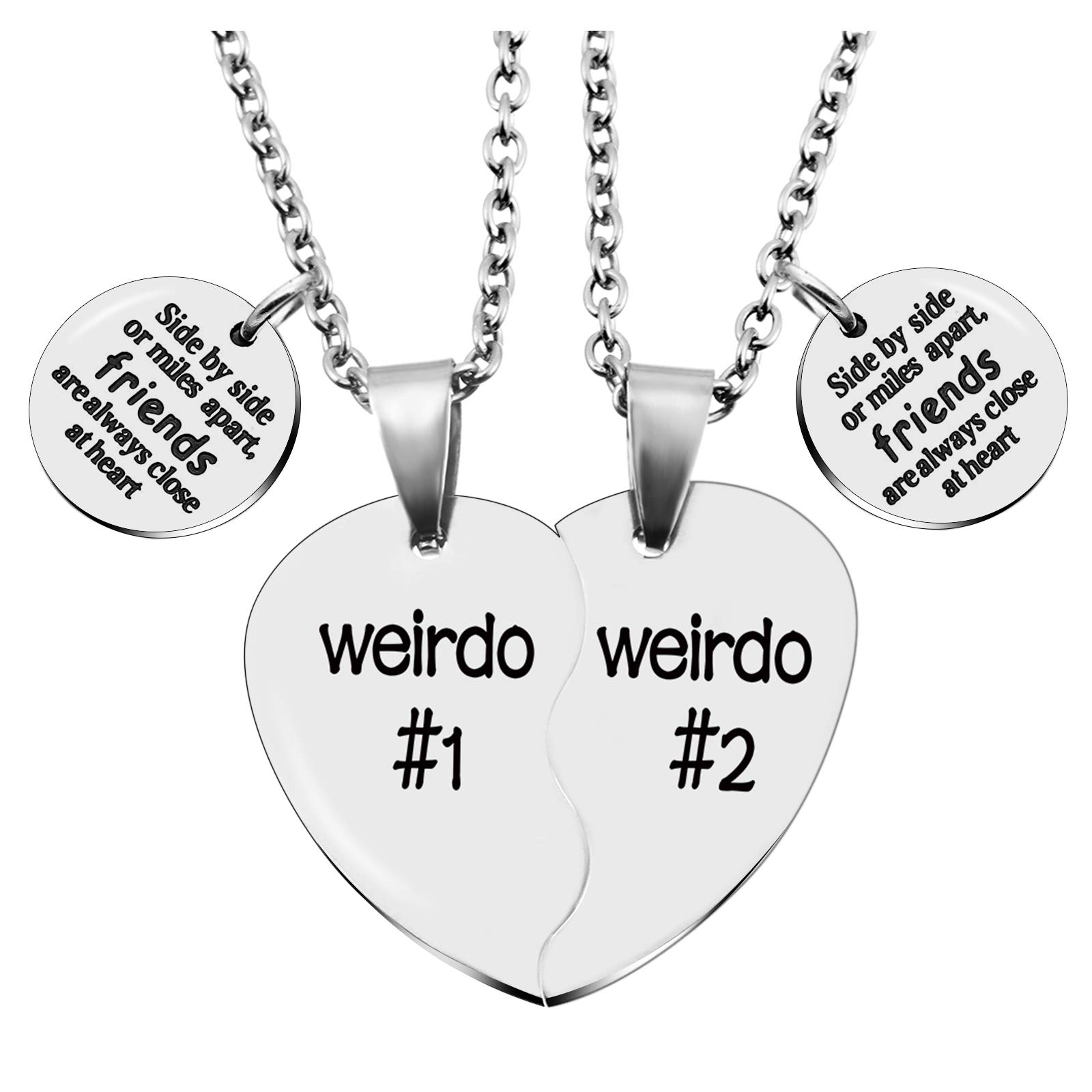 MJartoria Best Friend Necklaces BFF Necklace for 2 Friendship Valentines Day Gifts Matching Heart Pendant Necklace Best Friends Forever (Silver, Miles Apart)