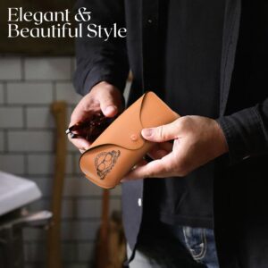 Modern Eyewear Leather Glasses Case - Slim Glasses Case for Men and Women - Portable Sunglasses Case (Brown - Style A)