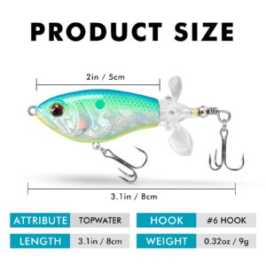 TRUSCEND Top Water Fishing Lures with BKK Hooks, Whopper for Freshwater or Saltwater, Floating Lure Bass Catfish Pike, Wobble Surface Bait Teasers Gifts Men