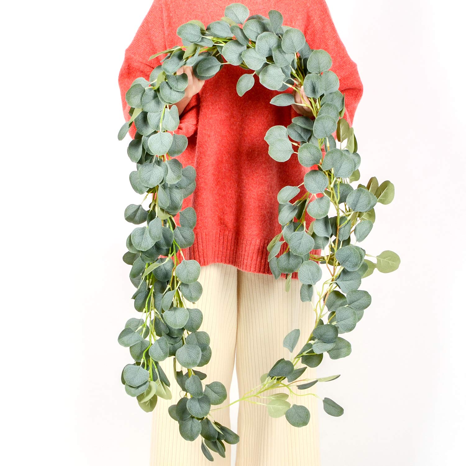 DearHouse 5pc Artificial Eucalyptus Garland Faux Silk Eucalyptus Leaves Vines Handmade Garland Greenery Wedding Backdrop Arch Wall Decor,6 FT/Pcs