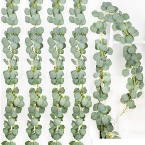 dearhouse 5pc artificial eucalyptus garland faux silk eucalyptus leaves vines handmade garland greenery wedding backdrop arch wall decor,6 ft/pcs