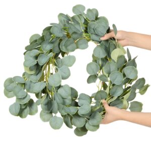 DearHouse 5pc Artificial Eucalyptus Garland Faux Silk Eucalyptus Leaves Vines Handmade Garland Greenery Wedding Backdrop Arch Wall Decor,6 FT/Pcs