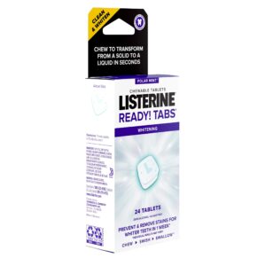 Listerine Ready! Tabs Whitening Chewable Tablets with Polar Mint Flavor to Help Fight Bad Breath, Gently Whiten Teeth & Kill Bad Breath Germs On the Go, Sugar-Free, Gluten-Free, 24 ct