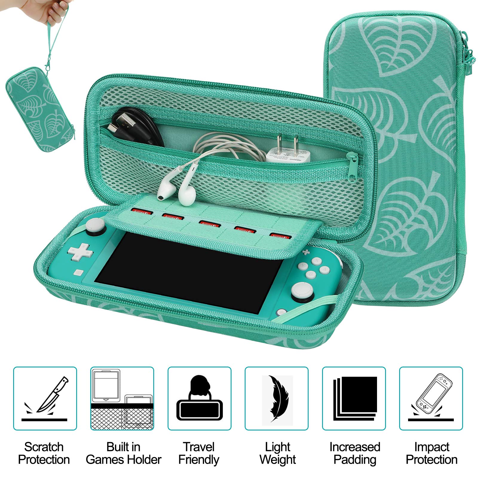 Switch Lite Accessories Bundle, Kit with Carrying Case,TPU Case Cover with Screen Protector,Charging Dock,Playstand, Game Case, USB Cable, Stylus,Thumb Grip Caps for Nintendo Switch Lite (Turquoise)