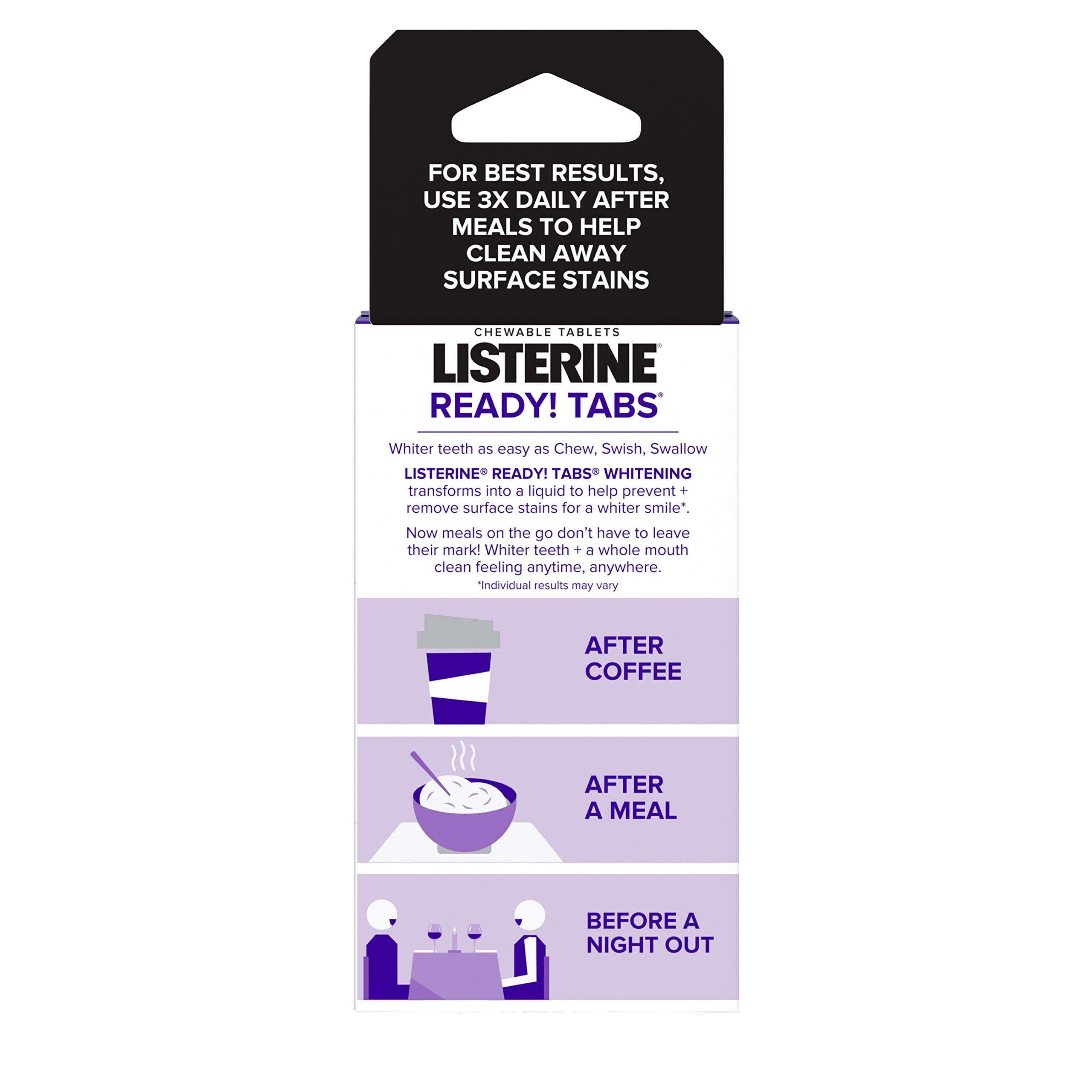 Listerine Ready! Tabs Whitening Chewable Tablets with Polar Mint Flavor to Help Fight Bad Breath, Gently Whiten Teeth & Kill Bad Breath Germs On the Go, Sugar-Free, Gluten-Free, 24 ct