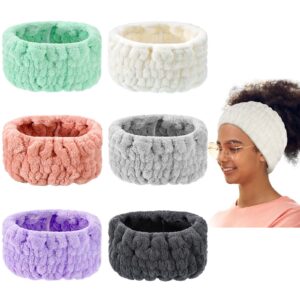 willbond 6 pieces extra wide band 5 inch headband spa facial headband microfiber headband elastic makeup headbands hair accessories for thick and curly hair, 6 colors