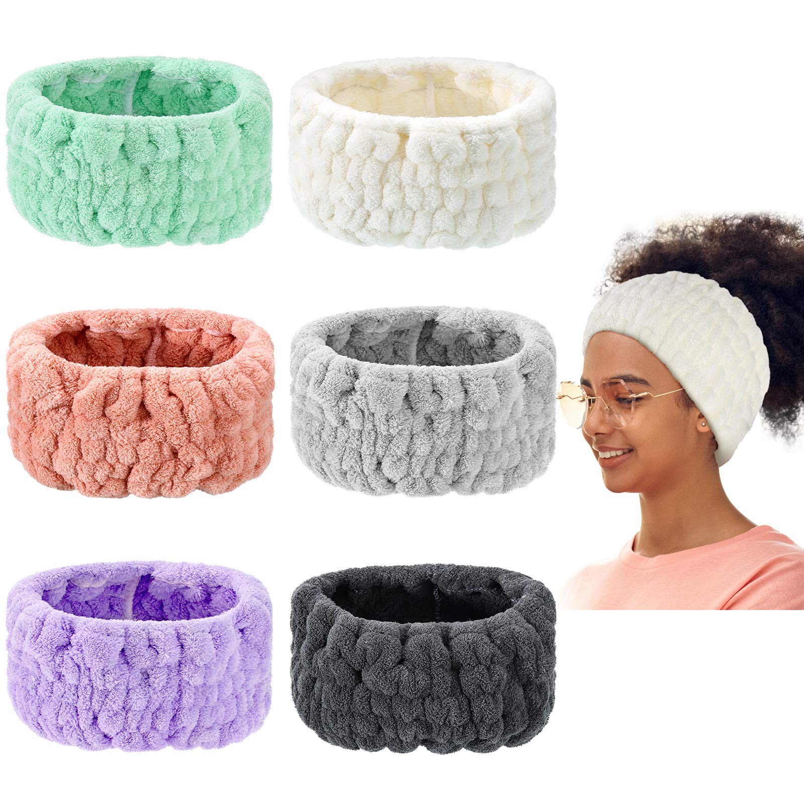 WILLBOND 6 Pieces Extra Wide Band 5 Inch Headband Spa Facial Headband Microfiber Headband Elastic Makeup Headbands Hair Accessories for Thick and Curly Hair, 6 Colors