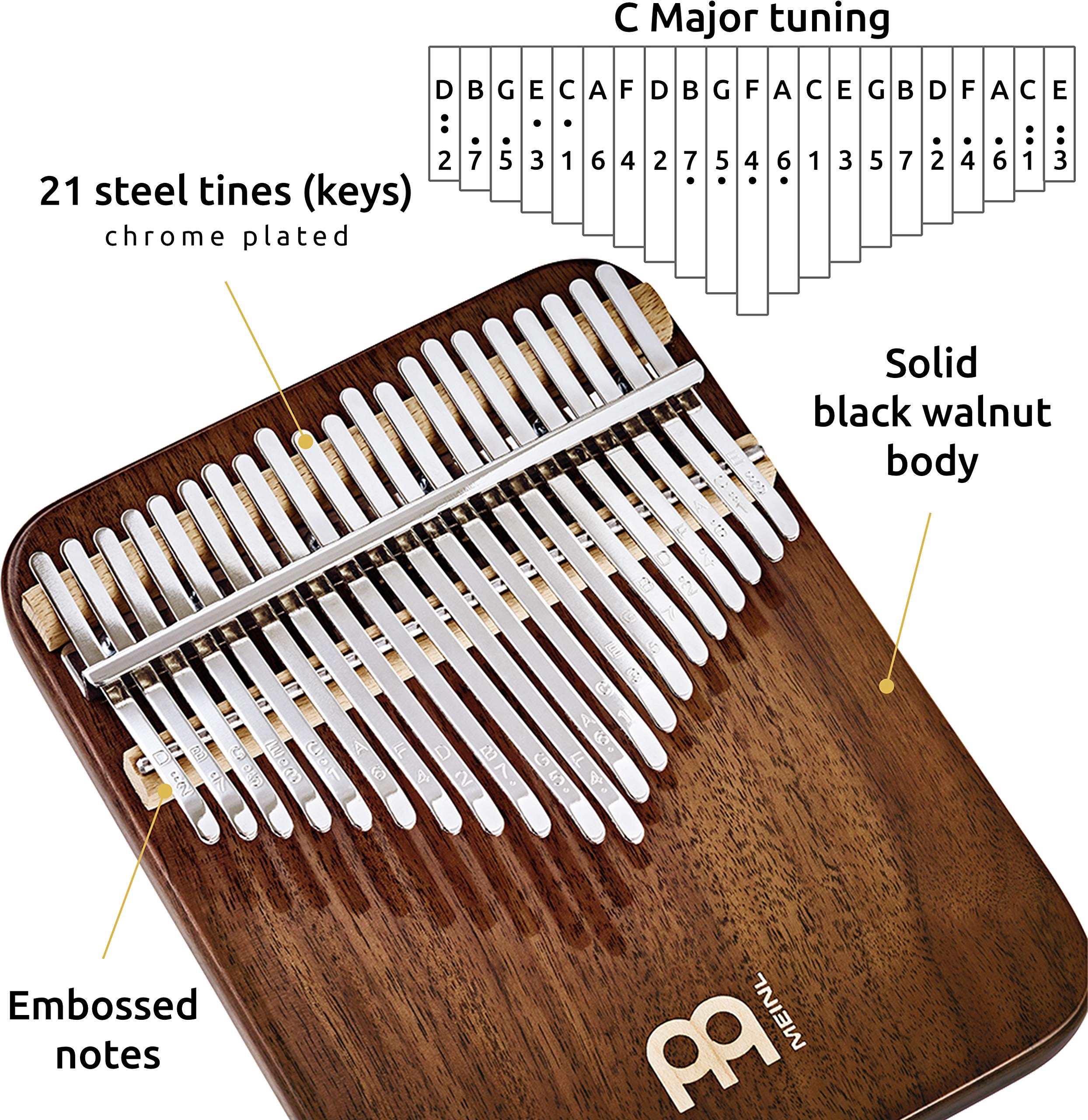 Kalimba Thumb Piano, 21 Keys — Includes Tuning Hammer and Case — For Meditation, ASMR, Sound Therapy and Yoga, 2-YEAR WARRANTY