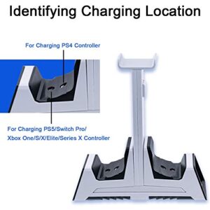 Mcbazel Dual Charging Station with Headset Holder for PS5, Fast Charging Dock with LED Indicator for PS5/ PS4/ Switch Pro/Xbox One/Xbox One Slim/Xbox Elite/Xbox Series X&S Controllers