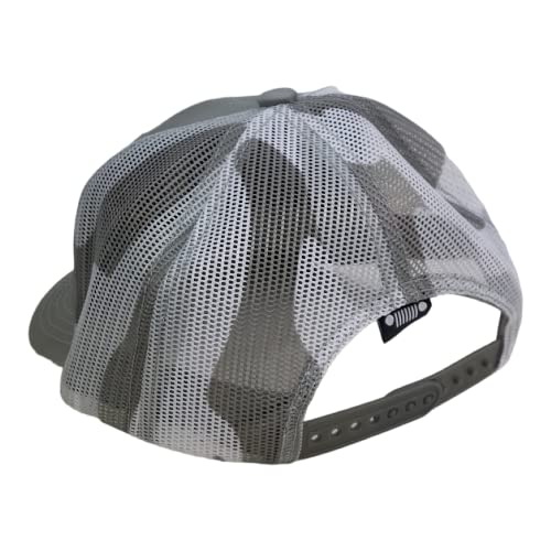 Jeep Premium Text Logo Trucker Hat - Heather Grey Twill Front/Mesh Camo Back