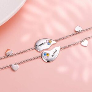 FLYOW Mother Daughter Bracelets Set for 2 Sterling Silver Mother Child Bracelets Heart Jewelry Birthday Mother's Day Bracelet for Women Grandma Mother Daughter