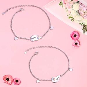 FLYOW Mother Daughter Bracelets Set for 2 Sterling Silver Mother Child Bracelets Heart Jewelry Birthday Mother's Day Bracelet for Women Grandma Mother Daughter