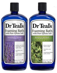 dr teal's foaming bath variety gift set (2 pack, 34oz ea.) - soothe & sleep lavender & relax & relief eucalyptus & spearmint - pure epsom salt & essential oils alleviate stress & clear the mind