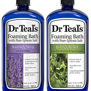 Dr Teal's Foaming Bath Variety Gift Set (2 Pack, 34oz ea.) - Soothe & Sleep Lavender & Relax & Relief Eucalyptus & Spearmint - Pure Epsom Salt & Essential Oils Alleviate Stress & Clear The Mind