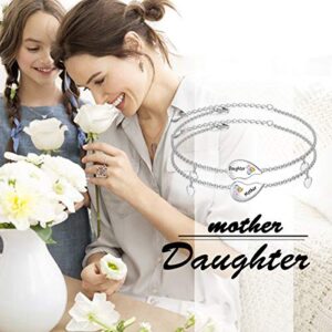 FLYOW Mother Daughter Bracelets Set for 2 Sterling Silver Mother Child Bracelets Heart Jewelry Birthday Mother's Day Bracelet for Women Grandma Mother Daughter