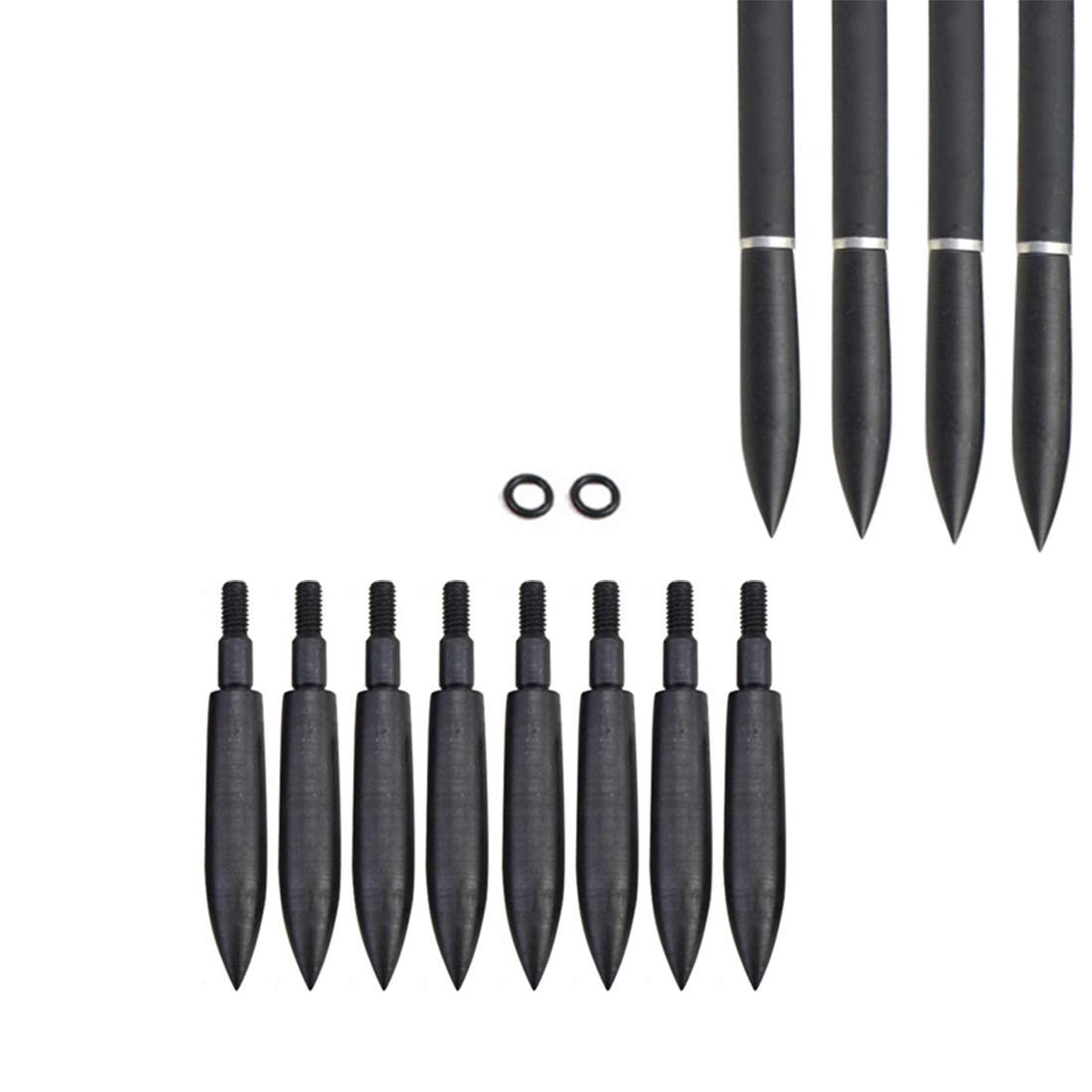 12PCS Arrow Points Tips 75 90 100 125 150 200 250 300 350 Grain Broadheads Arrow Head insert Hunting Archery Accessories Bows (200GR Black)