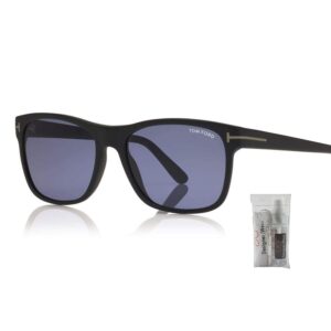 Tom Ford FT0698 02V 59MM Matte Black/Blue Smoke Geometric Square Sunglasses for Men + BUNDLE With Designer iWear Eyewear Kit