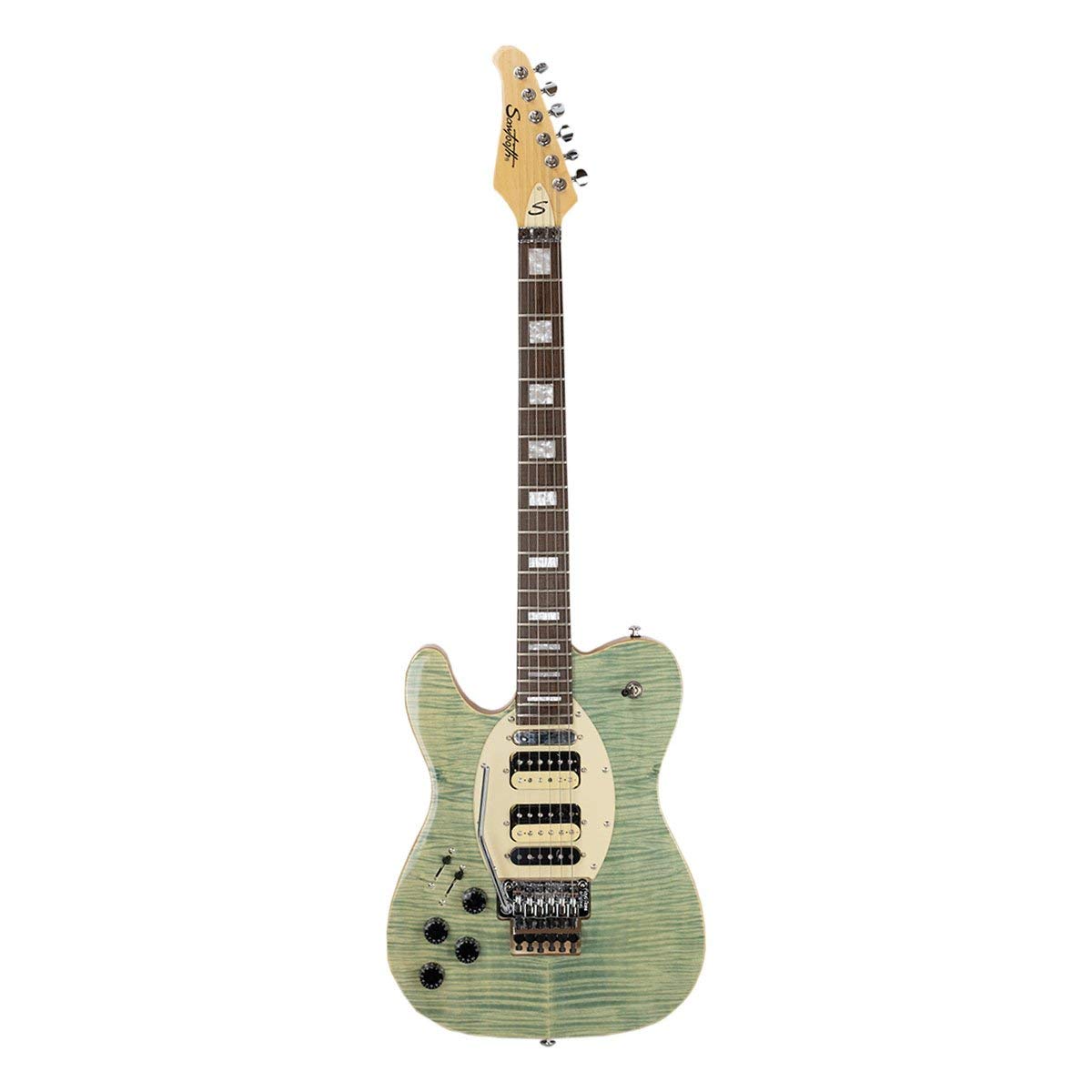 GoDpsMusic 6 String Solid-Body Electric Guitar, Left-Handed Grass-Stained Blue Jean (ST-ET-LH-HYBRID-FL-FMBLJ)