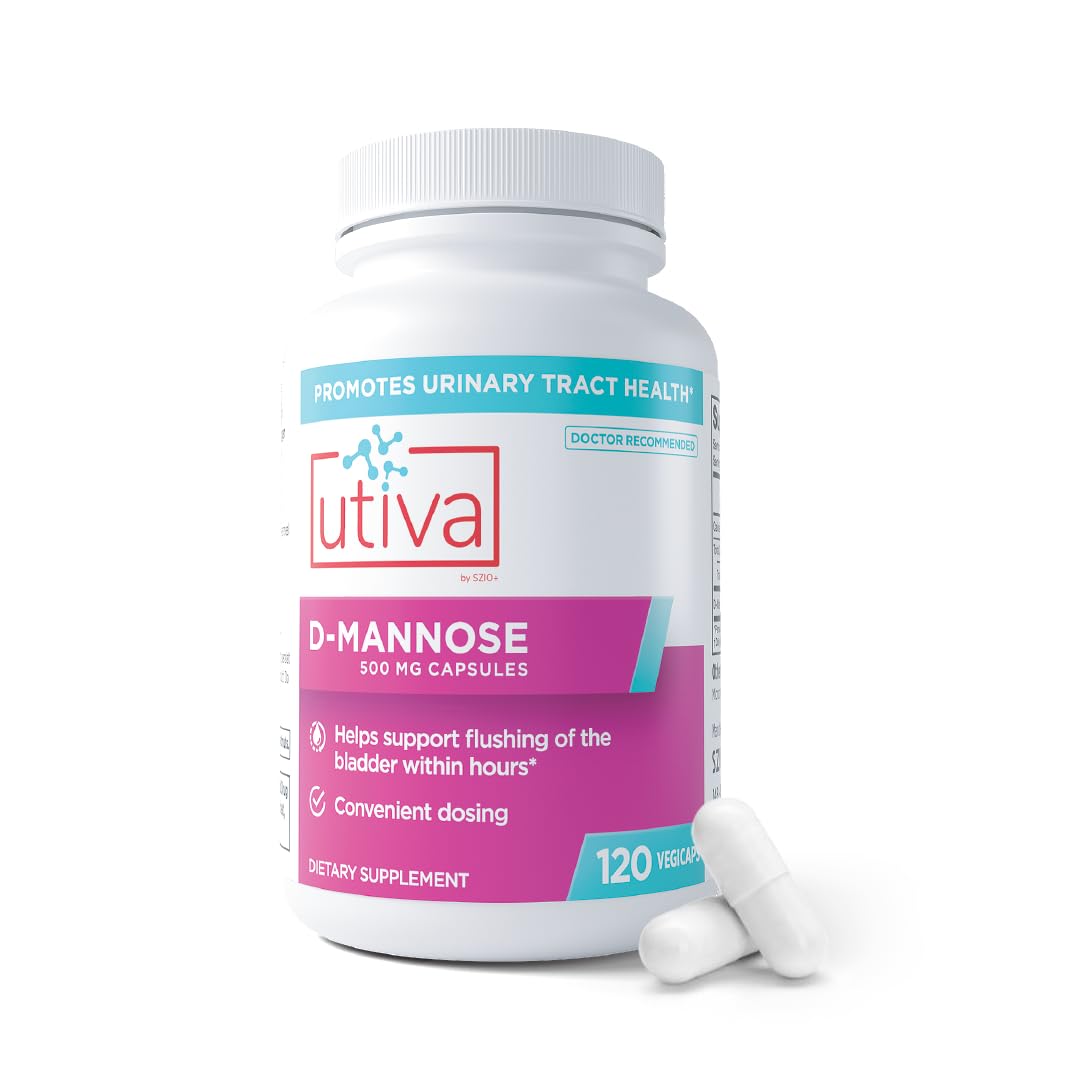 Szio+ Utiva D-Mannose 500mg Capsules – Naturally Flush The Bladder and Urinary Tract – UTI Avoidance Treatment – Supports Management of Urinary Tract Infections, 120 Capsules