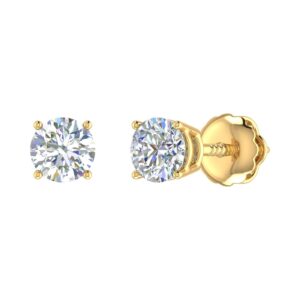 1 carat 4-prong set diamond stud earrings in 14k yellow gold (screw-back)