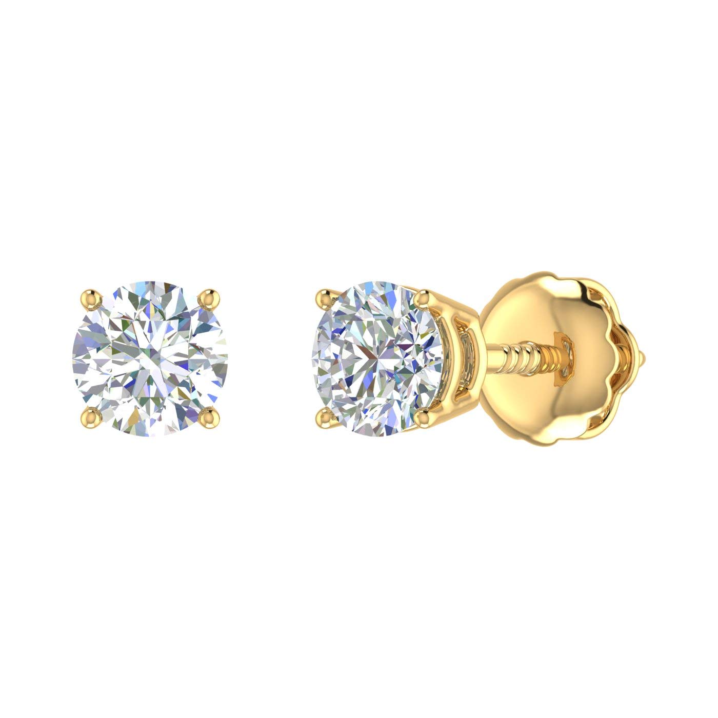 1 Carat 4-Prong Set Diamond Stud Earrings in 14K Yellow Gold (Screw-back)