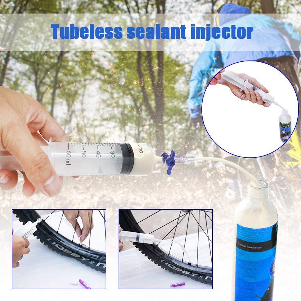 Miotorio Bike Cycling Tubeless Sealant Injector Syringe,Presta and Schrader Valve Core Removal Tool Fit for Stans No Tubes Sealant and Other Sealants Brand,Bike Syringe Kit