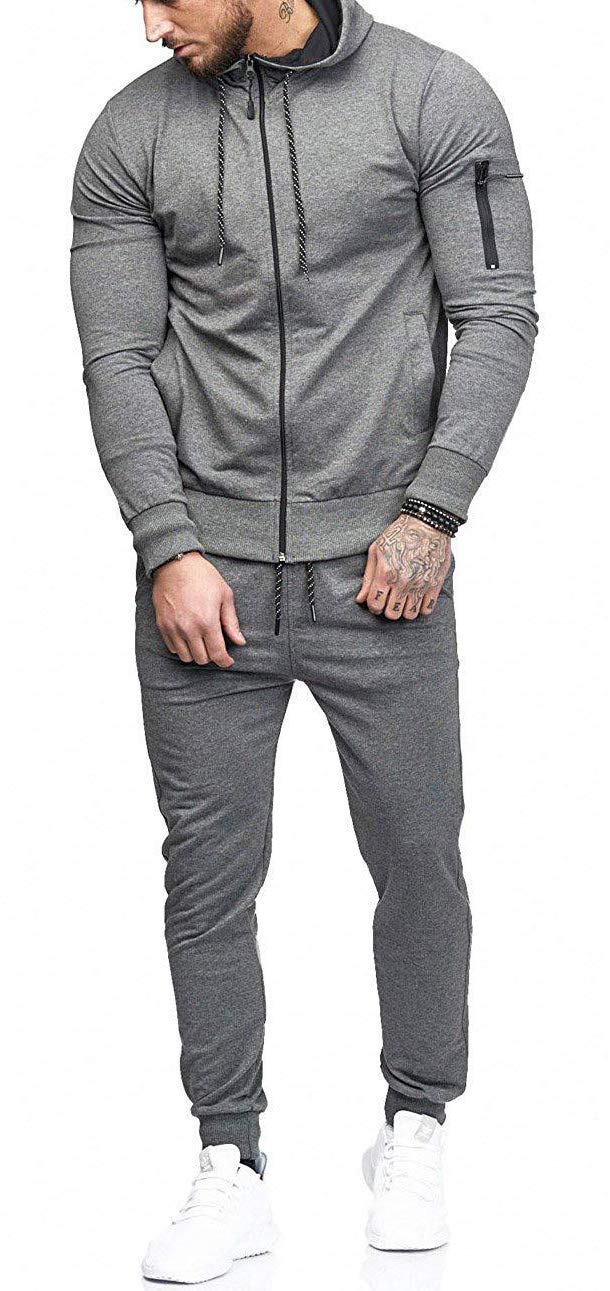 THWEI Mens Tracksuit 2 Piece Sweatsuit Sets Casual Hoodie Jogging Athletic Suits Gray M