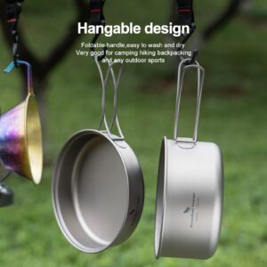 Boundless Voyage Titanium 2-Piece Pot and Pan Set 1000ml+500ml Folding Handle for Outdoor Camping Cooking Hiking Backpacking Portable Tableware Cookware