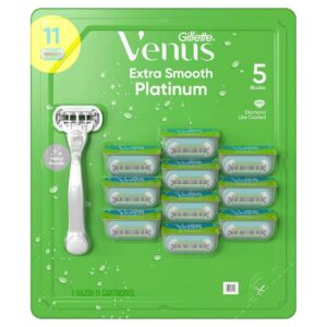 venus platinum extra smooth metal handle women's razor, 1 handle + 11 refills