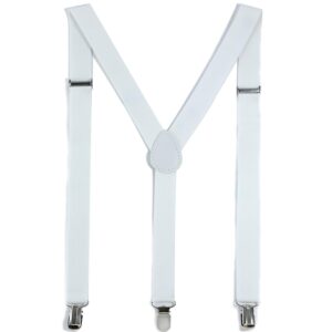 leadtex suspenders for adult y shape with strong metal clips adjustable elastic braces y style one size fits all wide,white.