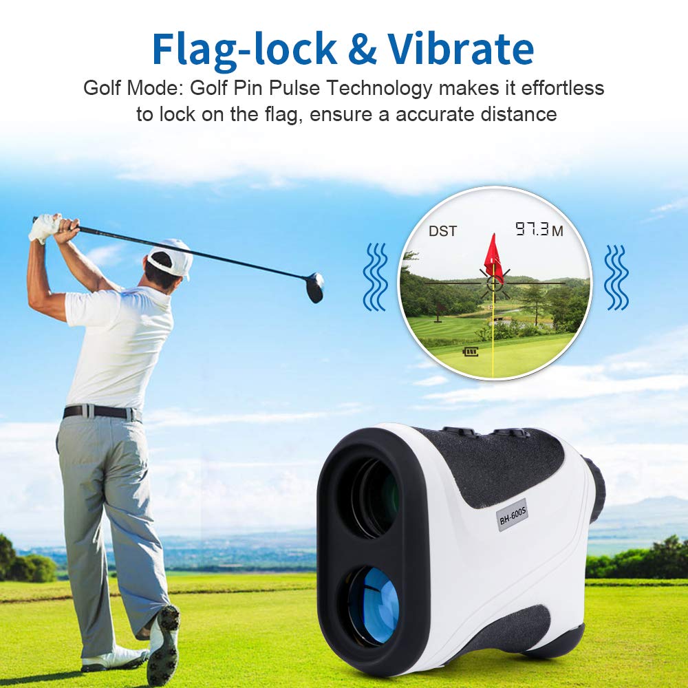 Golf Laser Rangefinder for Golf & Hunting Range Finder Gift, Distance Finder with Slope Mode, Flag Pole Locking Vibration Fast Focus System (BH600S)