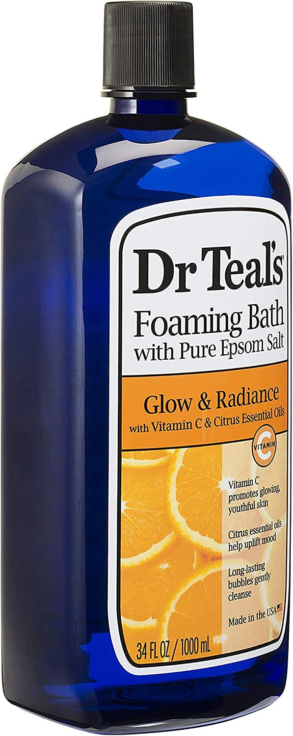 Dr. Teal's Foaming Bath Variety Gift Set (2 Pack, 34oz Ea.) - Soothe & Sleep Lavender, Glow & Radiance Vitamin C and Citrus - Essential Oils Blended with Pure Epsom Salt Relieve Pain & Daily Stress