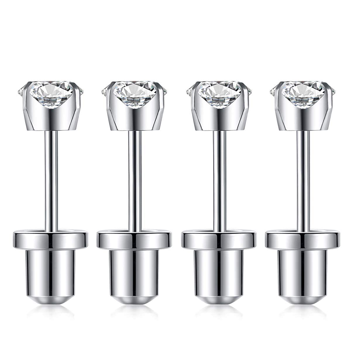 SugarTang Ear Piercing Kit | Disposable Ear Piercing Gun Kit Made in 316L Surgical Stainless Steel with 4mm - 4prong Cubic Zirconia | At Home Self Ear Piercer Kit with Earrings Stud | 4 Pack