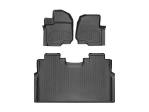 weathertech floorliner hp custom fit floor mats for ford f-150, f-150 raptor, f-150 lightning (crew cab, bucket seats) w/o fold flat storage - 1st & 2nd row (44697-1-2im), black