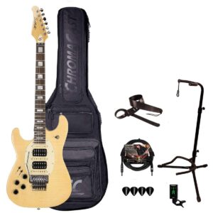 sawtooth 6 string solid-body electric guitar, left-handed natural flame (st-es-lh-hybrid-fl-nfm-kit)