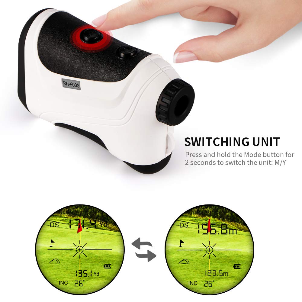 Golf Laser Rangefinder for Golf & Hunting Range Finder Gift, Distance Finder with Slope Mode, Flag Pole Locking Vibration Fast Focus System (BH600S)