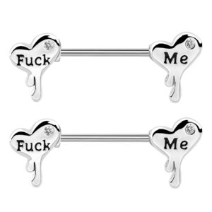 oufer melting heart nipple rings with fuck me letter nipple piercing jewelry 316l surgical steel nipple piercing jewelry