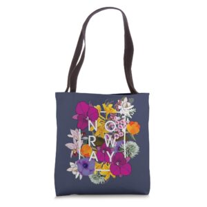 flowers of norway word art - norwegian pride tote bag