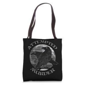 raven crow attempted murder retro moon wiccan pagan gift tote bag