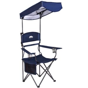 coastrail outdoor sun shade folding camp chair with multi-position adjustable canopy spf 50+ sun protection, portable design for sports, camping, patio, navy&gray