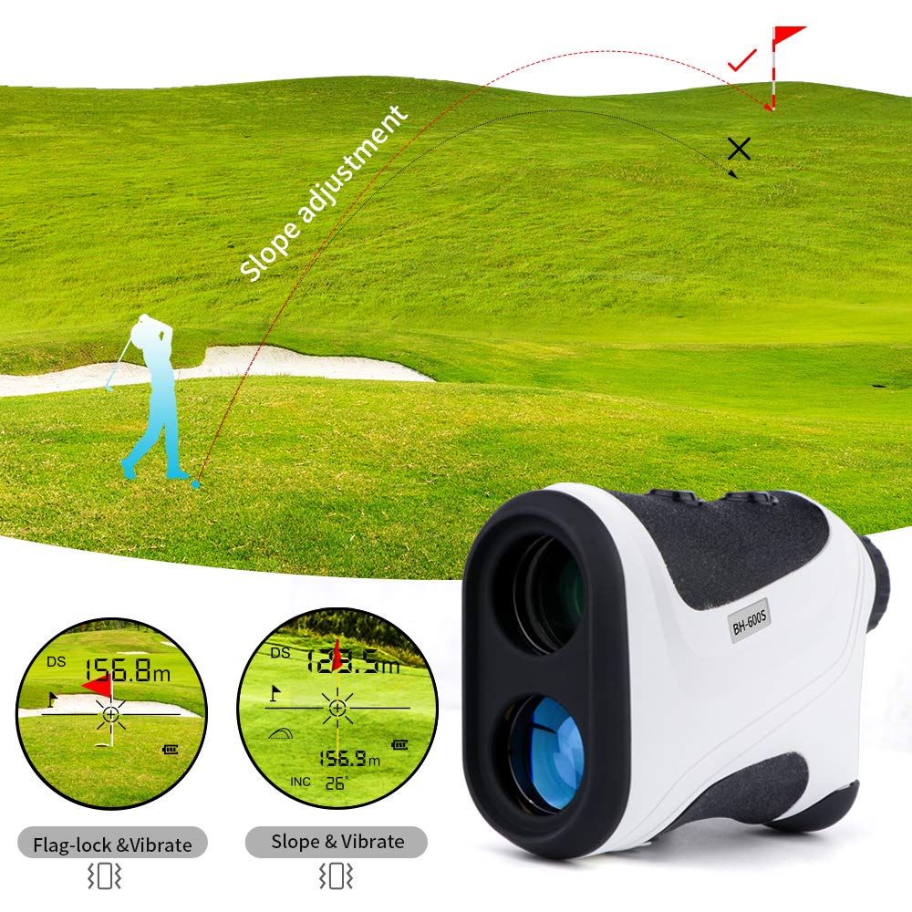 Golf Laser Rangefinder for Golf & Hunting Range Finder Gift, Distance Finder with Slope Mode, Flag Pole Locking Vibration Fast Focus System (BH600S)