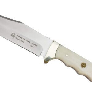 Puma SGB Big Bear Bowie Smooth White Bone Hunting Knife with Leather Sheath