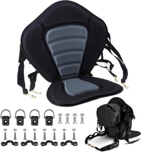 kayak seat deluxe padded fishing boat seat deluxe sit-on-top canoe seat cushioned - comfortable backrest support universal sit with adjustable back strap detachable storage bag