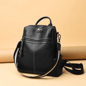 Maxoner Genuine Leather Small Womens Backpack Purse for Women Black Convertible Shoulder Handbag Travel Bag Satchel Rucksack Ladies Sling Bag (A Genuine Leather Black)