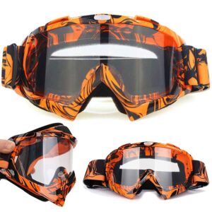 motocross motorcycle goggles atv dirt bike off road racing mx riding goggle anti-scratch dustproof bendable uv400 eyewear padded soft thick foam glasses (orange-black transparent)