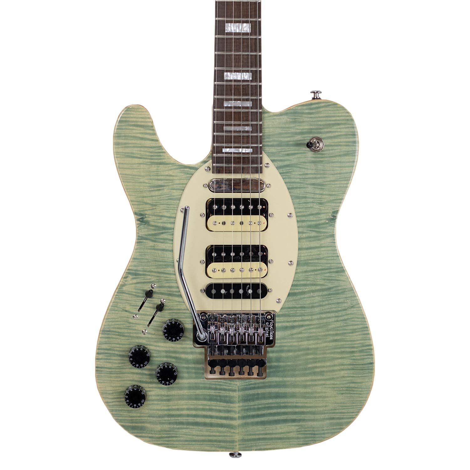 GoDpsMusic 6 String Solid-Body Electric Guitar, Left-Handed Grass-Stained Blue Jean (ST-ET-LH-HYBRID-FL-FMBLJ)