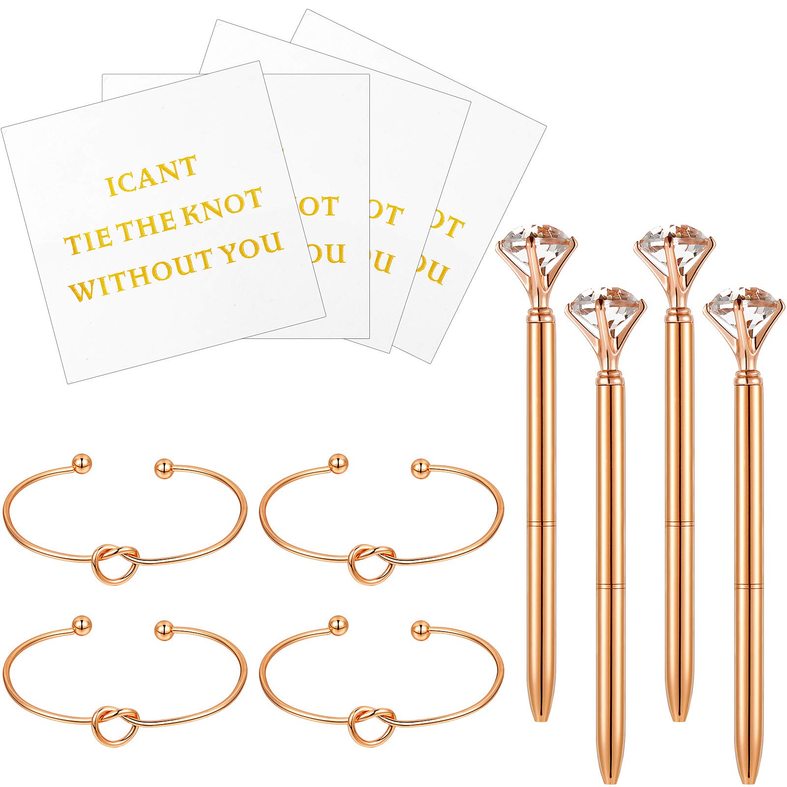 Hicarer 12 Pcs Bridesmaid Gift Set Knot Bracelet Knot Cuff Bangle Bracelets I Can't Tie The Knot Without You Bridesmaid Cards with Diamond Pens for Wedding Proposal