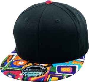 knw-1469az blk aztec snapback hat blank cap cotton & wool blend flat visor