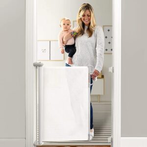 momcozy baby gate, retractable baby gate or dog gate 【easy to use】 for 33" tall, extends up to 55" wide, baby gate for stairs, doorways, hallways, indoor, outdoor