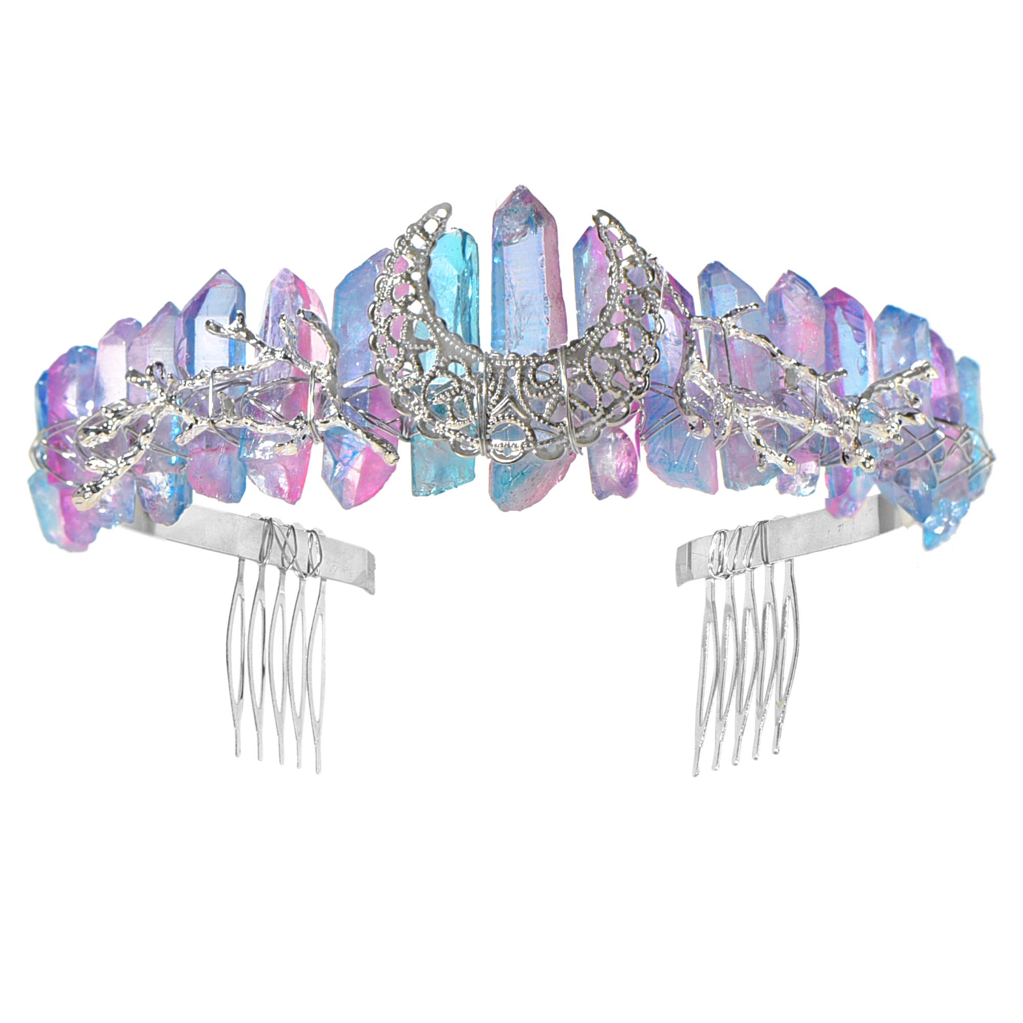 Zivyes Moon Goddess Crown Raw Crystal Quartz Tiara Mermaid Crown Wedding Fairy Rave Headpiece Festival Headband